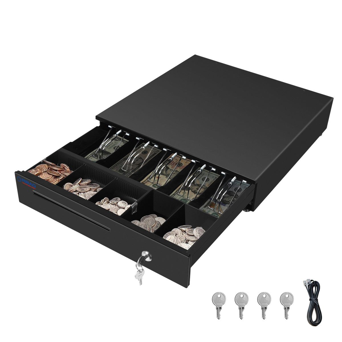 RIBAO 16’’ Cash Register Drawer for POS System | 5 Bill, 5 Coin Slots